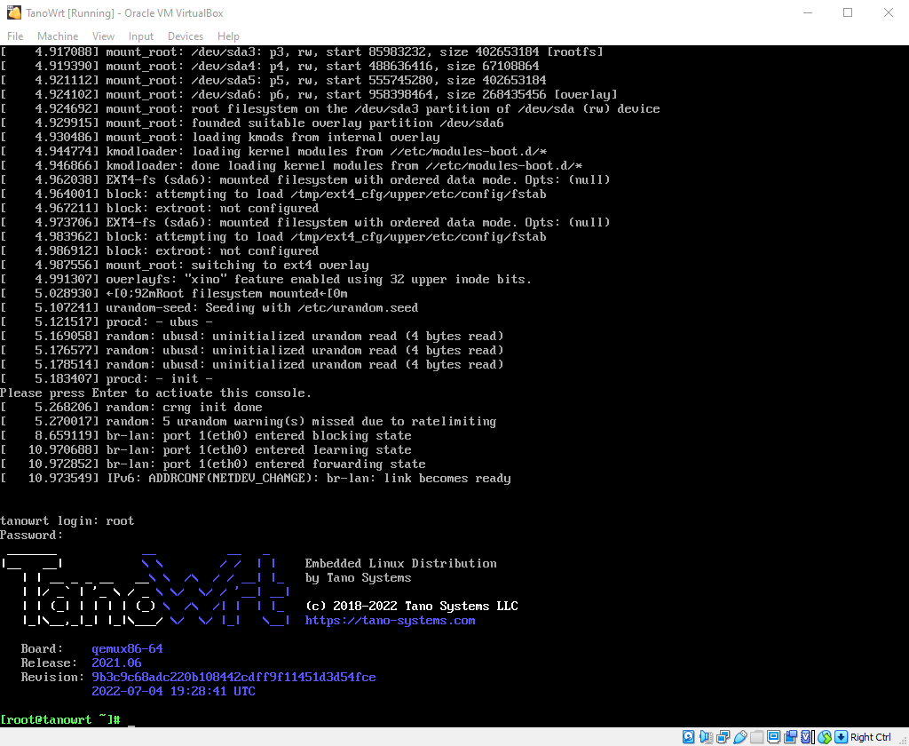 Running Tanowrt Image Inside Oracle Virtualbox — Tanowrt Embedded Linux